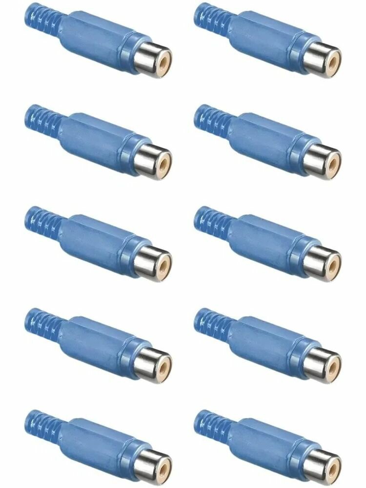 Разъем RCA (тюльпан) гнездо синий пластик, комплект 10 штук