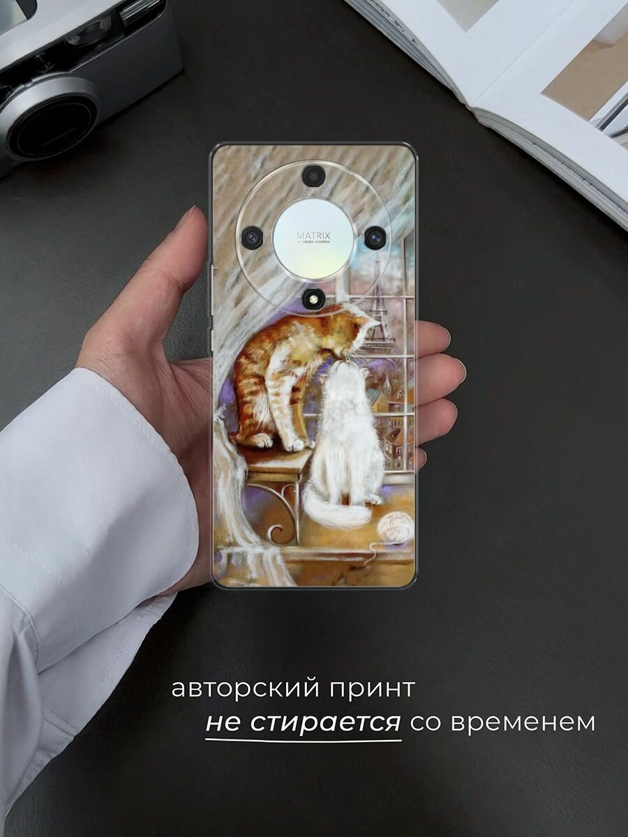 Чехол на Honor X9A / Хонор X9A с принтом "Влюбленные котики 1" — фото 1