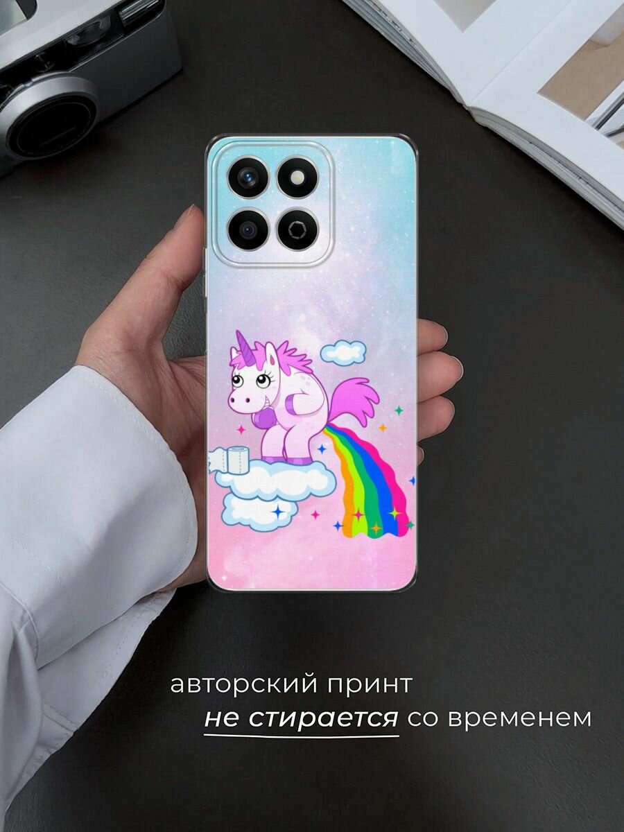 Силиконовый чехол на Honor X7c / Хонор X7c с принтом "Единорог какает" — фото 1