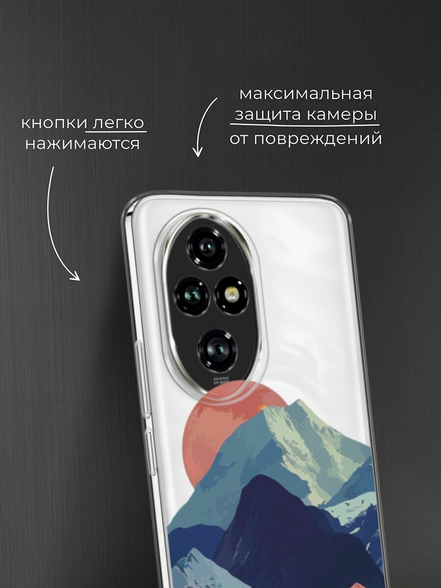 Чехол на Honor 200 Pro / Хонор 200 Про с принтом "Закат в снежных горах", прозрачный — фото 1