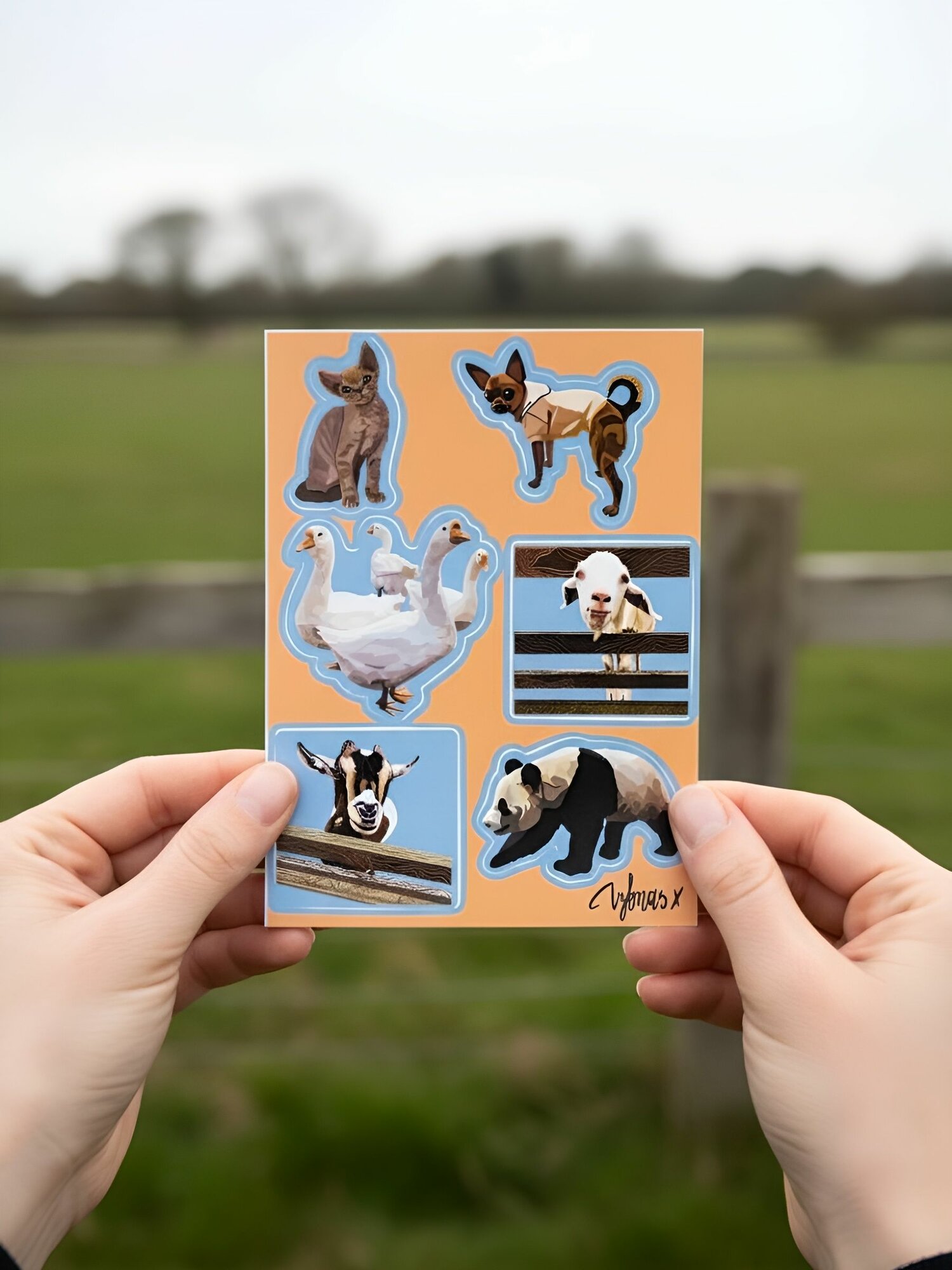 Милые наклейки с животными для ноутбука. Авторские стикеры: панда, собачка, котик, гусь, козлы. Матовая поверхность, уникальные иллюстрации