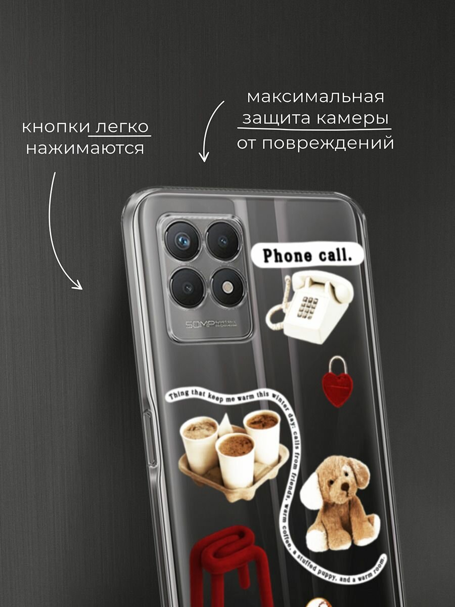 Чехол на Realme 8i / Реалми 8i с принтом "Phone call", прозрачный — фото 1