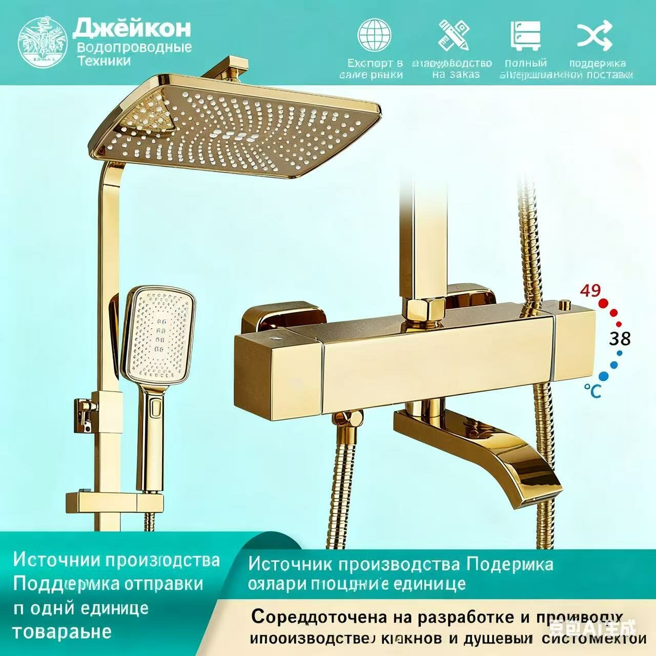 Душевой комплект золотойЗамок с одним ключом для термостатического душа в ванной комнате