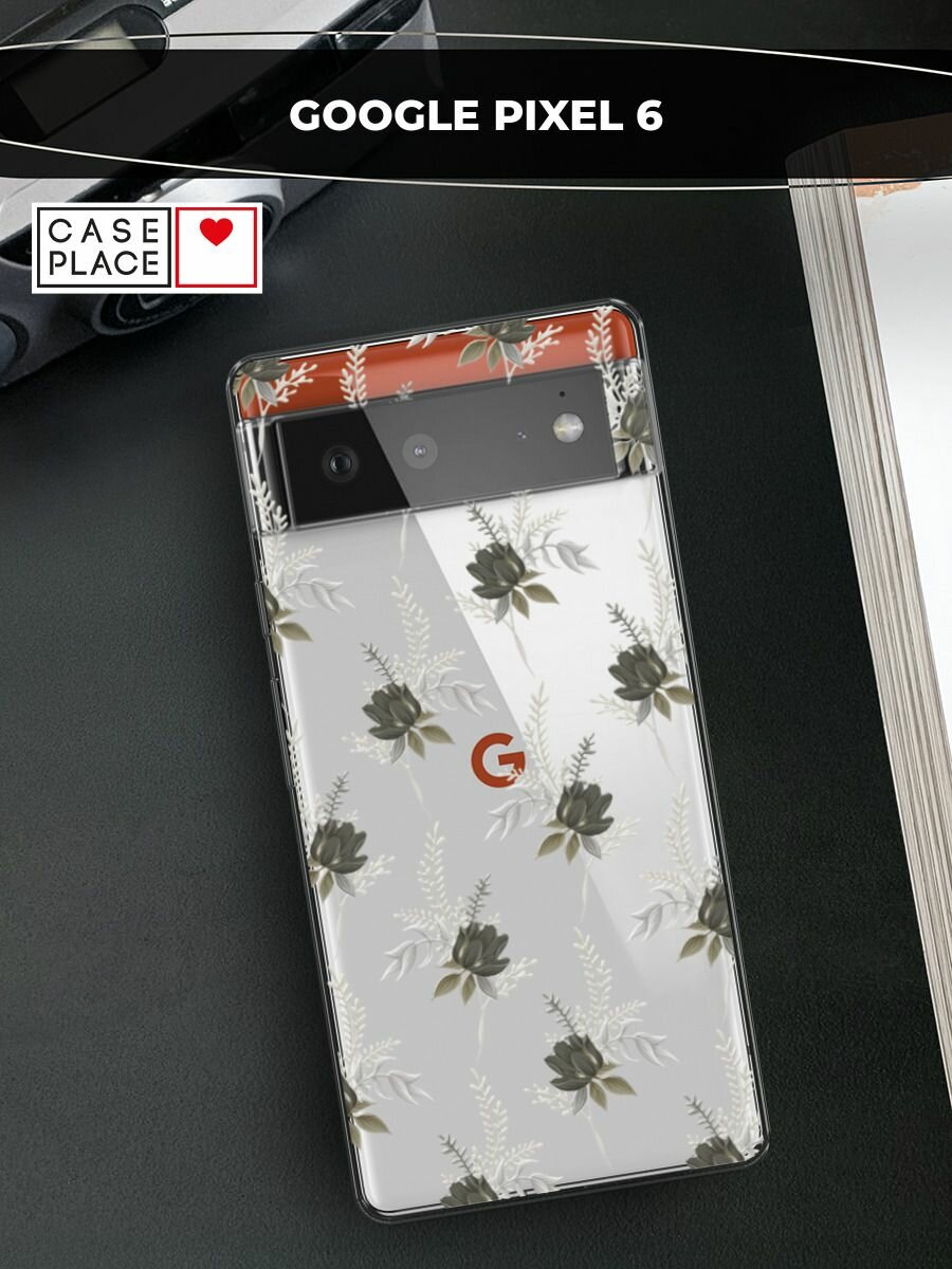 Чехол на Google Pixel 6 / Гугл Пиксель 6 с принтом "Паттерн цветы сепия"