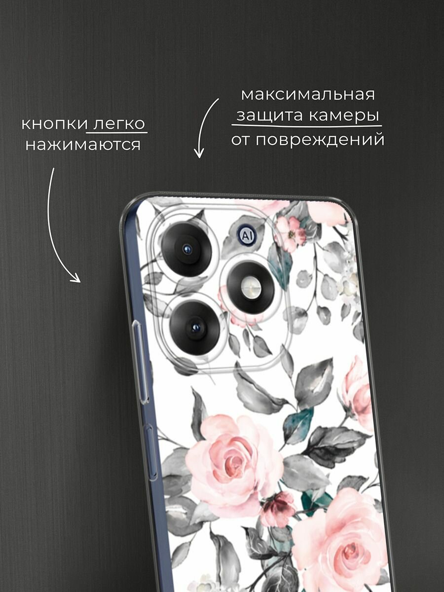 Силиконовый чехол на Itel A70 / Ител А70 с принтом "Розы на белом" — фото 1