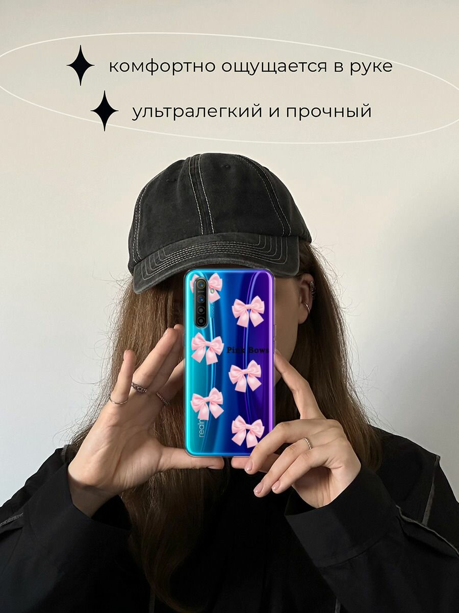 Чехол на Realme XT / Реалми XT с принтом "Pink Bows", прозрачный — фото 1