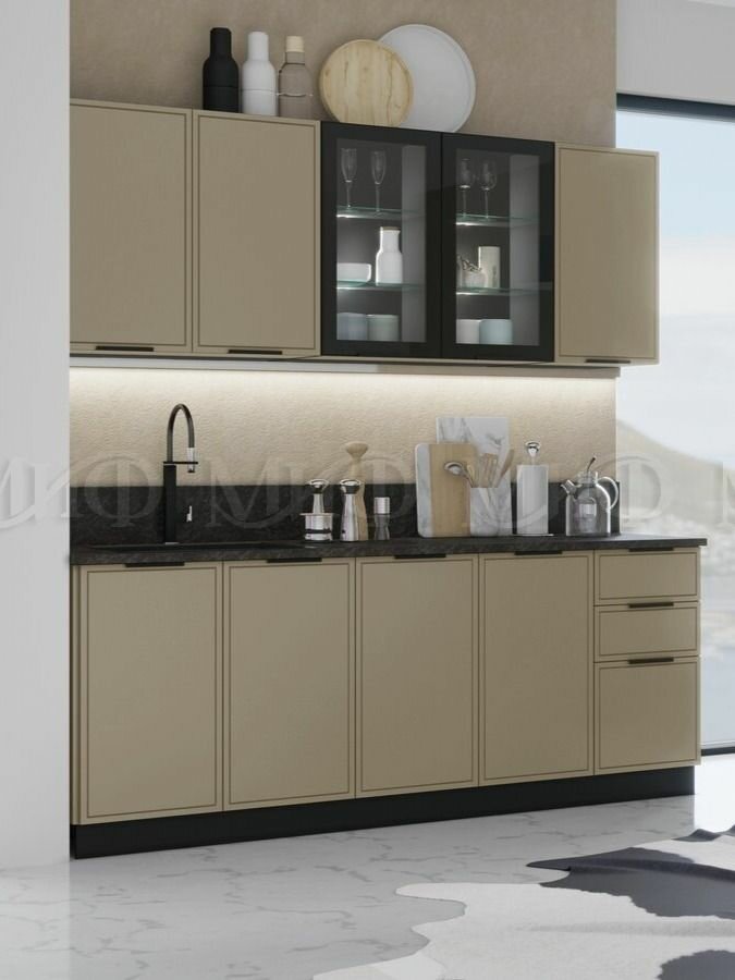 Кухонный гарнитур Николь 2м латте/корпус графит со столешницей миф
