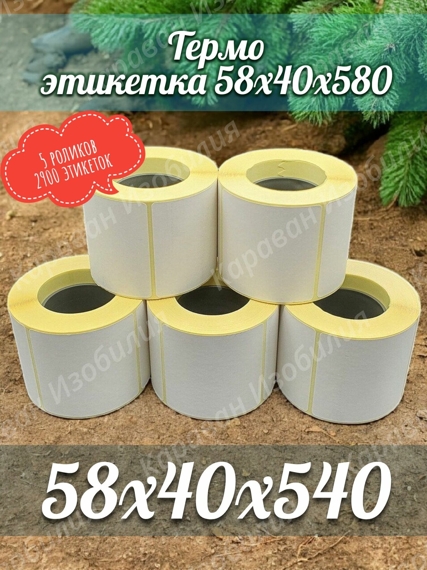 Термоэтикетки 58х40х580 ЭКО, набор из 5 роликов (580 шт/ролик) (Весовая лента)