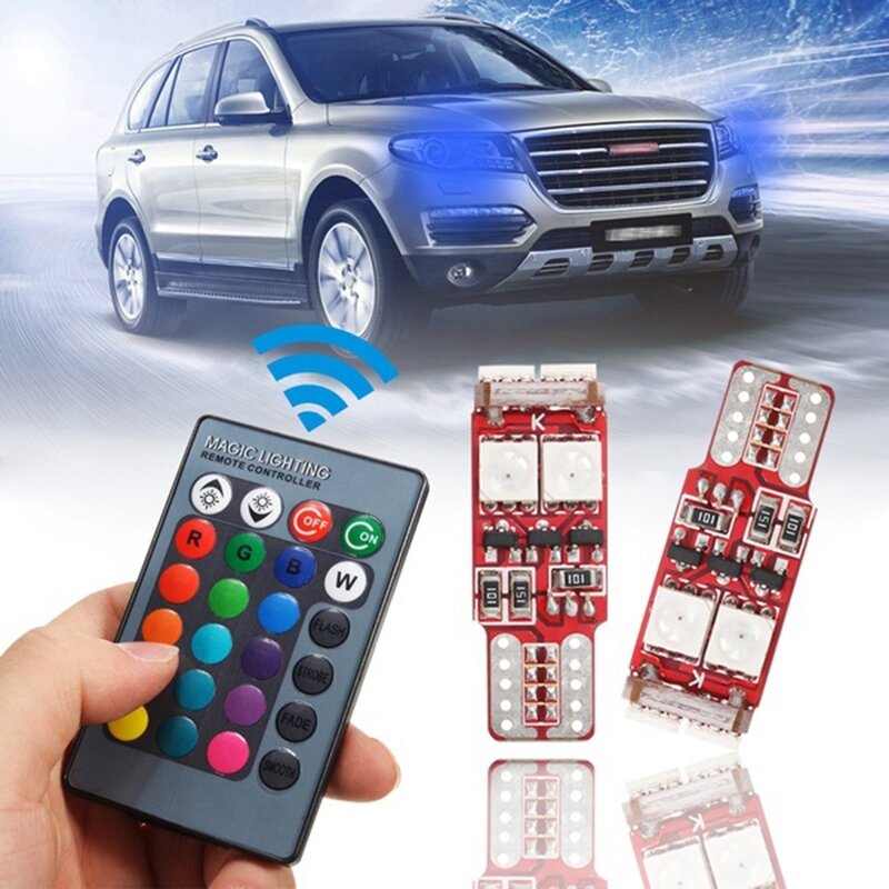 2 шт. T10 W5W светодиодные RGB-лампы с дистанционным управлением, индикаторные лампочки для автомобилей