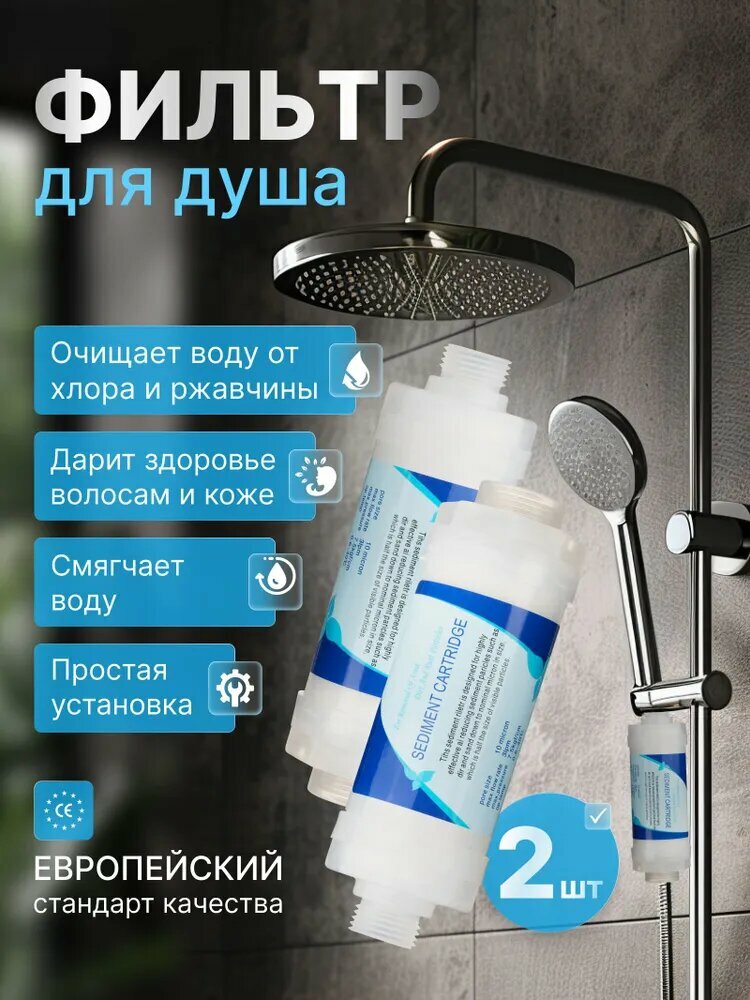 Фильтр для душа, полнопроходной, с умной крышкой, 5 дюймов, белый/синий