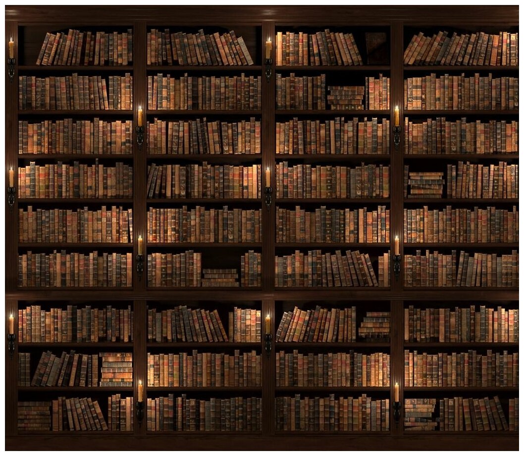 Флизелиновые фотообои Уютная стена "Книжные полки в домашней библиотеке" 310х270 см с текстурой Песок