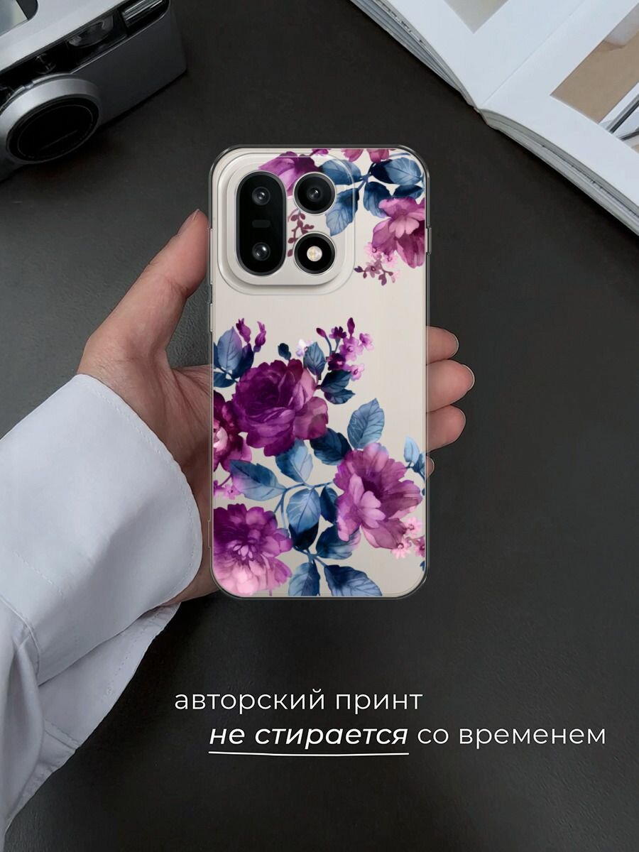 Чехол на OnePlus 15 / Ван Плас 15 с принтом Purple Blossoms, прозрачный — фото 1
