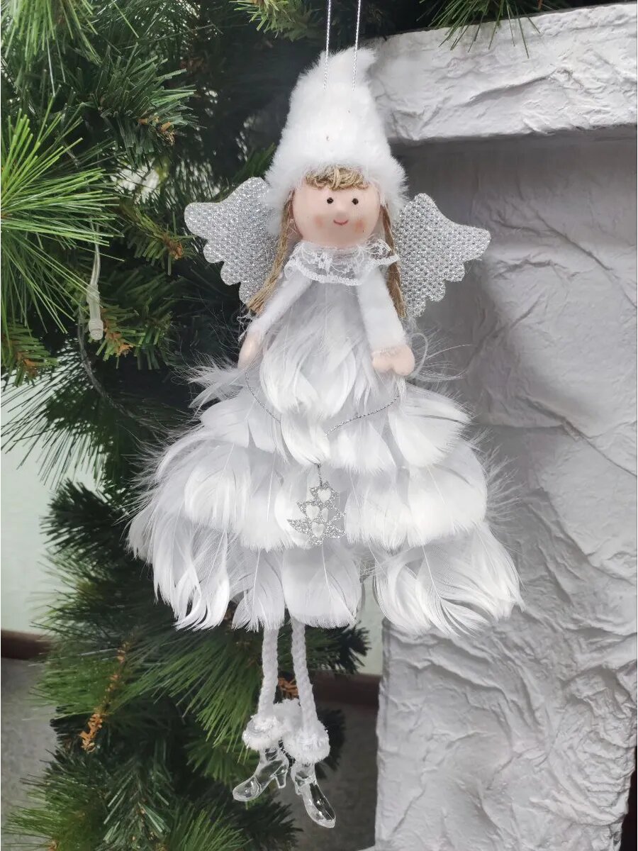 Подвеска Сфера "Ангел" светлая, текстиль, 12x40 см, для новогоднего декора