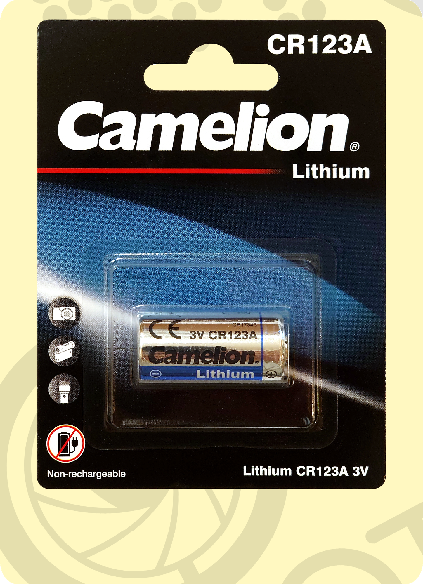 Camelion 123 (CR123A/CR17345) Lithium | 3 Вольта, Литиевая батарейка - 1шт.