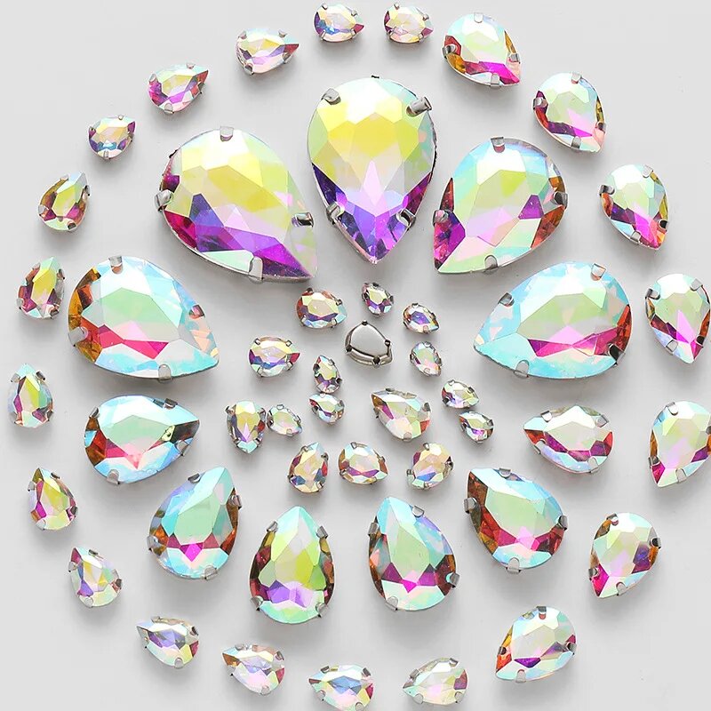 50шт Хрустальные Стеклянные Бусины Различных Размеров Со Стразами Для Ручного Шитья На Камнях И Бриллиантах Для Платьев, Сумок