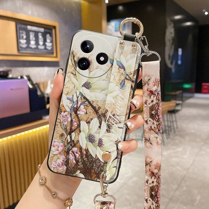 Силиконовый полный чехол с защитой от падений для Redmi K80 Ultra в цвете Магнолия с ремешком