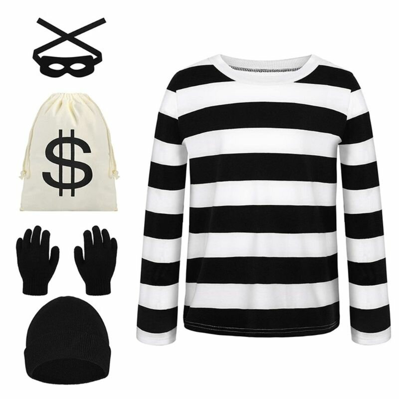 Косплей-костюм вора на Хэллоуин в полоску с длинными рукавами-Комплект из пяти предметов Thief suit