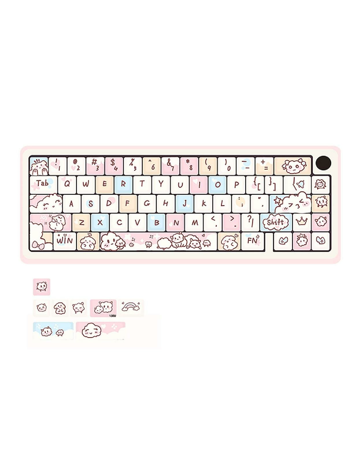 74 Keys Cute Animal Theme PBT 5 Sided DYE-SUB Keycap MDA Profile Key Caps for Mechanical Keyboard CherryMx Switches