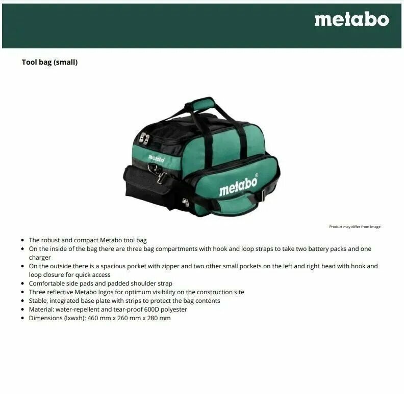 Сумка для инструмента большая Metabo PowerMaxx BS Шуруповерт 460*260*280