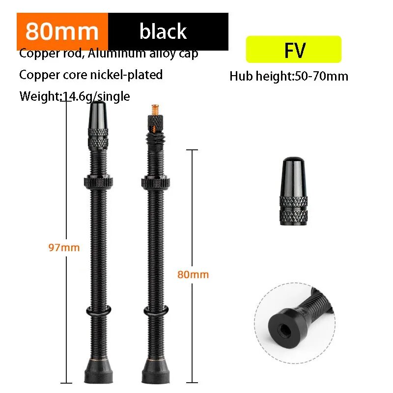 Вентиль для бескамерных шин DEEMOUNT, французский тип 80mm black 2set