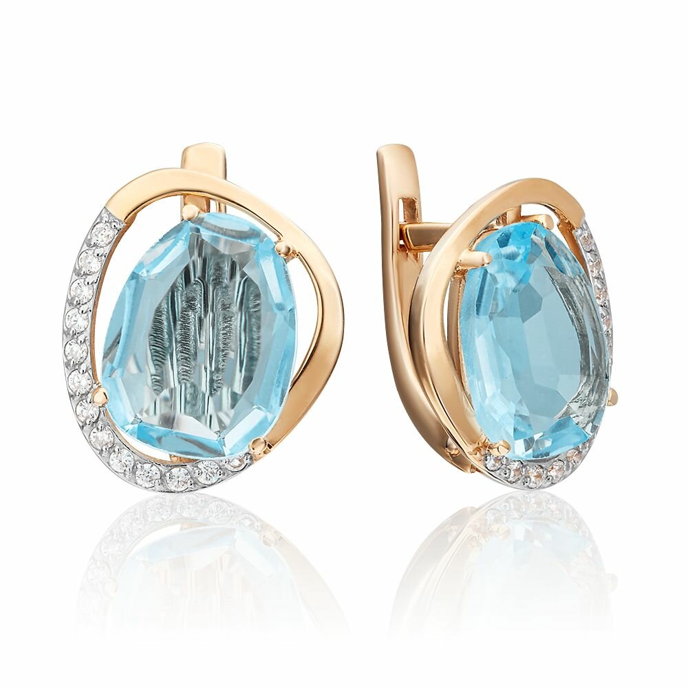 Серьги, красное золото, 585 проба, топаз, фианит