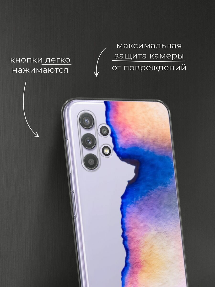 Чехол на Samsung Galaxy A32 / Самсунг Галакси А32 с принтом Синяя акварель, прозрачный — фото 1