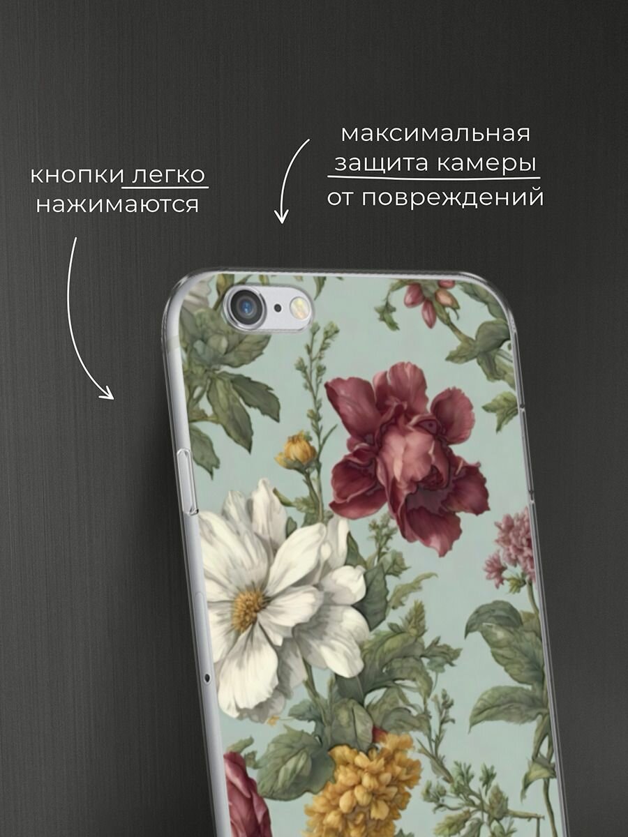 Чехол на Apple iPhone 6 / Айфон 6 с принтом Акварельные красные цветы — фото 1