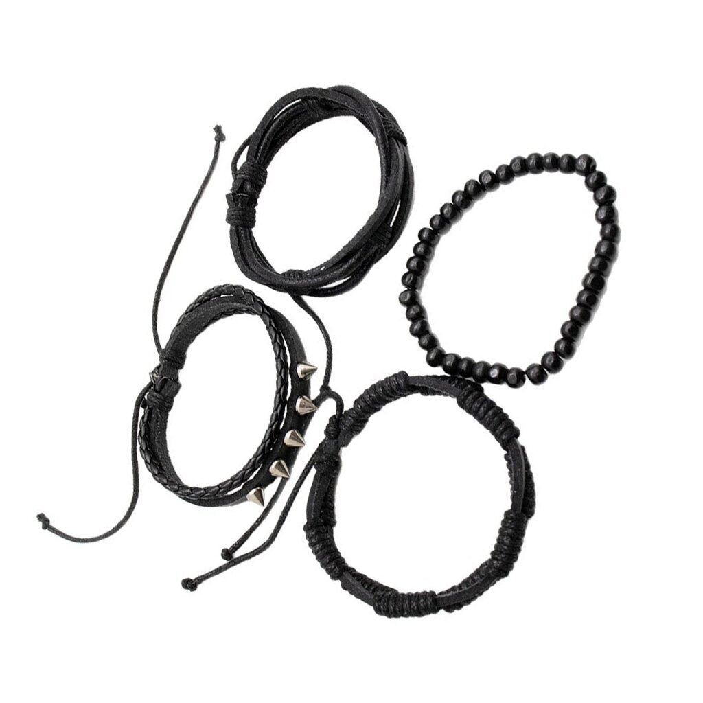 Панк-Стили 4шт Регулируемая Восковая Нить Браслет Набор Металлических Шпилек Унисекс Подарок