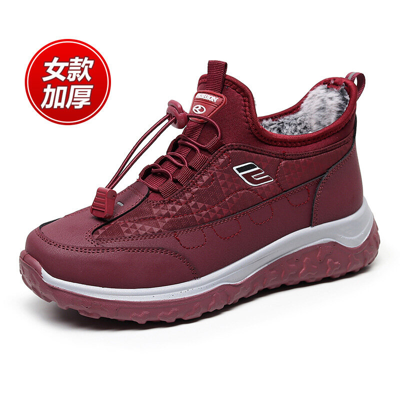 Женские зимние хлопковые туфли для людей среднего и пожилого возраста, утепленные и на флисовой подкладке, теплые, старинные пекинские тканевые туфли, нескользящие хлопковые сапоги, обувь для ходьбы.