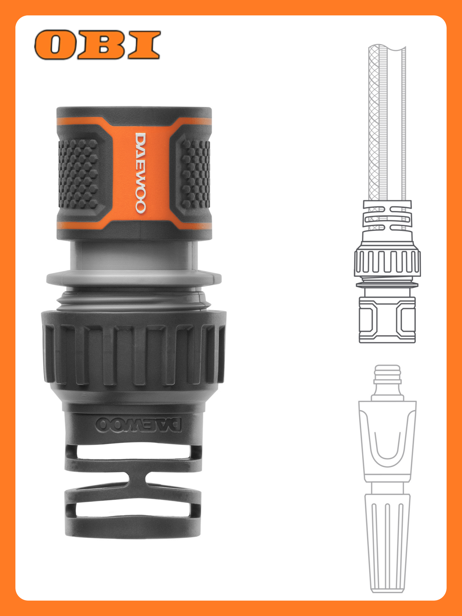 Коннектор DAEWOO 2019, быстросъемный, пластик, диаметр 5/8"-3/4", 15-19 мм