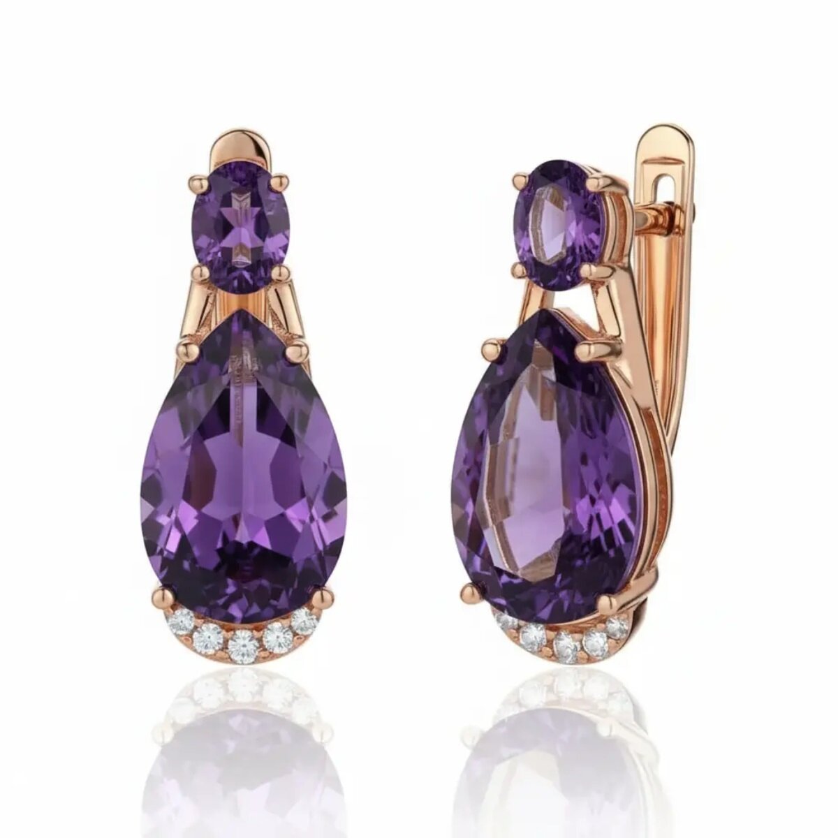 Серьги Эстет, красное золото, 585 проба, фианит, аметист