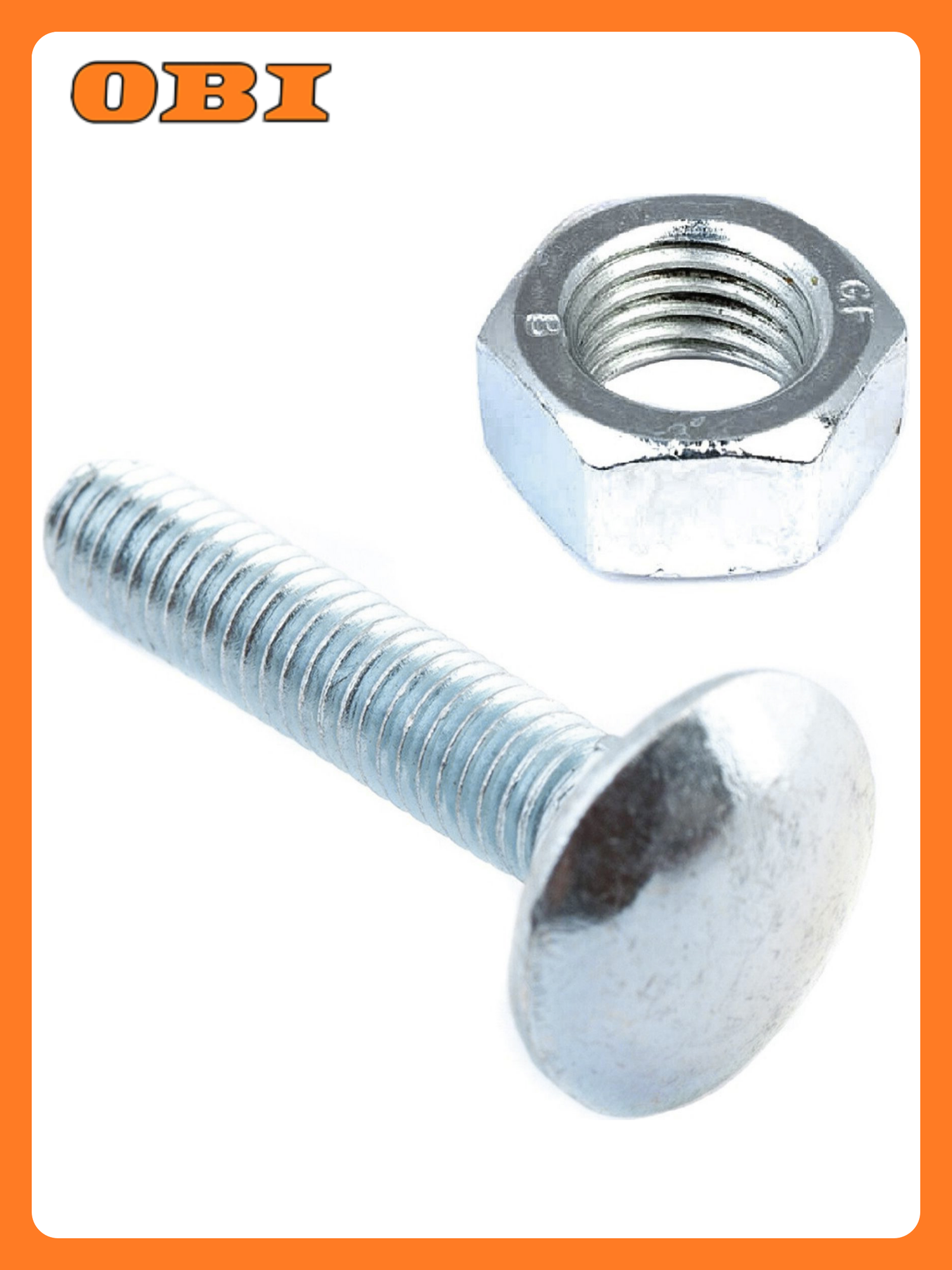 Болт мебельный Element, оцинкованный, полукруглый, с гайкой, 6 шт