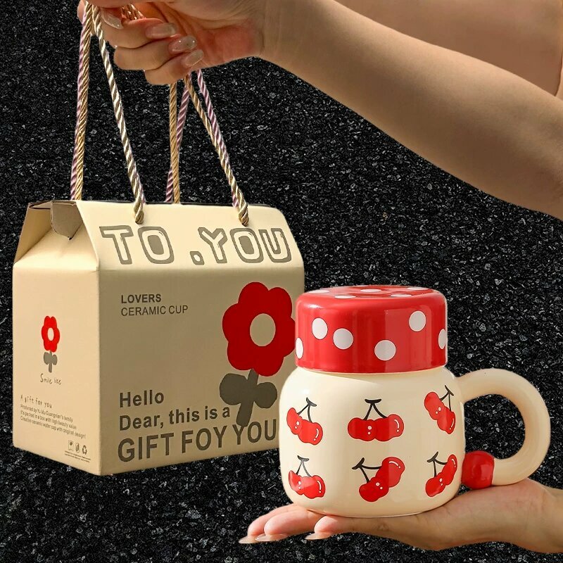 Милая керамическая кружка в форме яблока с крышкой и ложкой, подарок на день рождения, чашка для кофе, чашка для