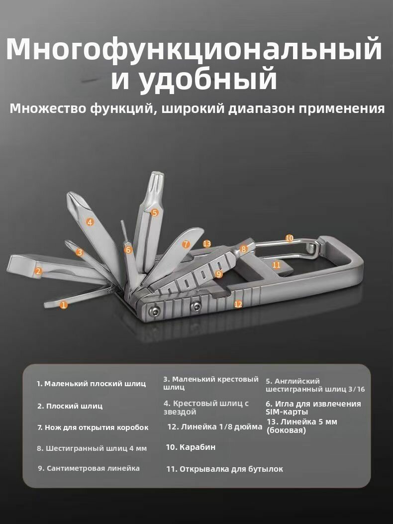 Многофункциональный инструмент 13 в 1: инструмент для SIM-карт, отвертка, штатив для телефона, открывалка (105 г)