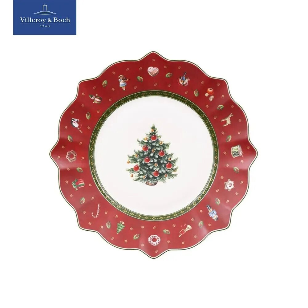 Тарелка "Новый год" Villeroy & Boch, 24 см, 1 шт, красная, фарфоровая, с новогодним рисунком