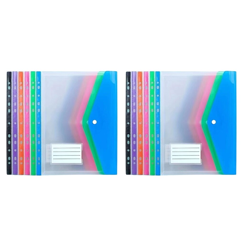 12шт Расширяемых карманов с перфорацией Прозрачный пластиковый конверт для документов, футляры для файлов с 11 отверстиями, сумка для хранения файлов размером с письмо