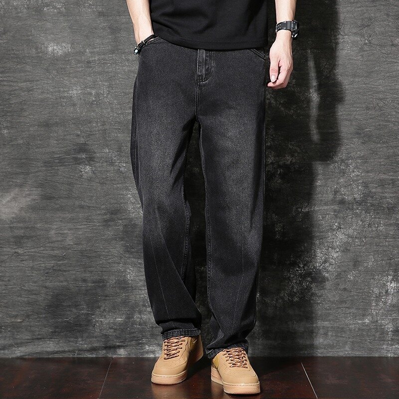 LUO Джинсы Мужские Винтажные Американские Широкие Весенне-Осенние Деним, Размер_XXXL