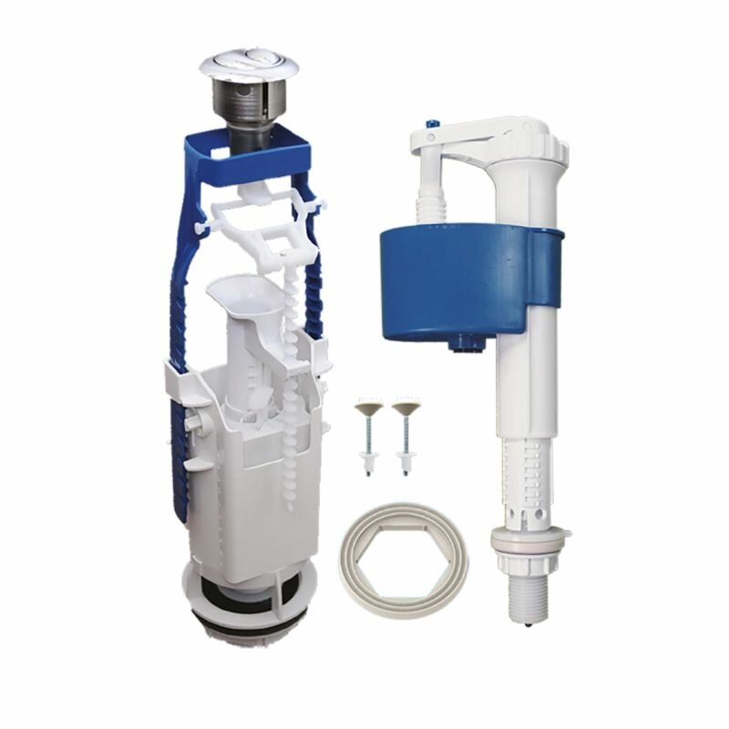 Арматура для бачка унитаза, нижняя подводка 1/2", 2-х режимная кнопка хром, D40, уклад псков