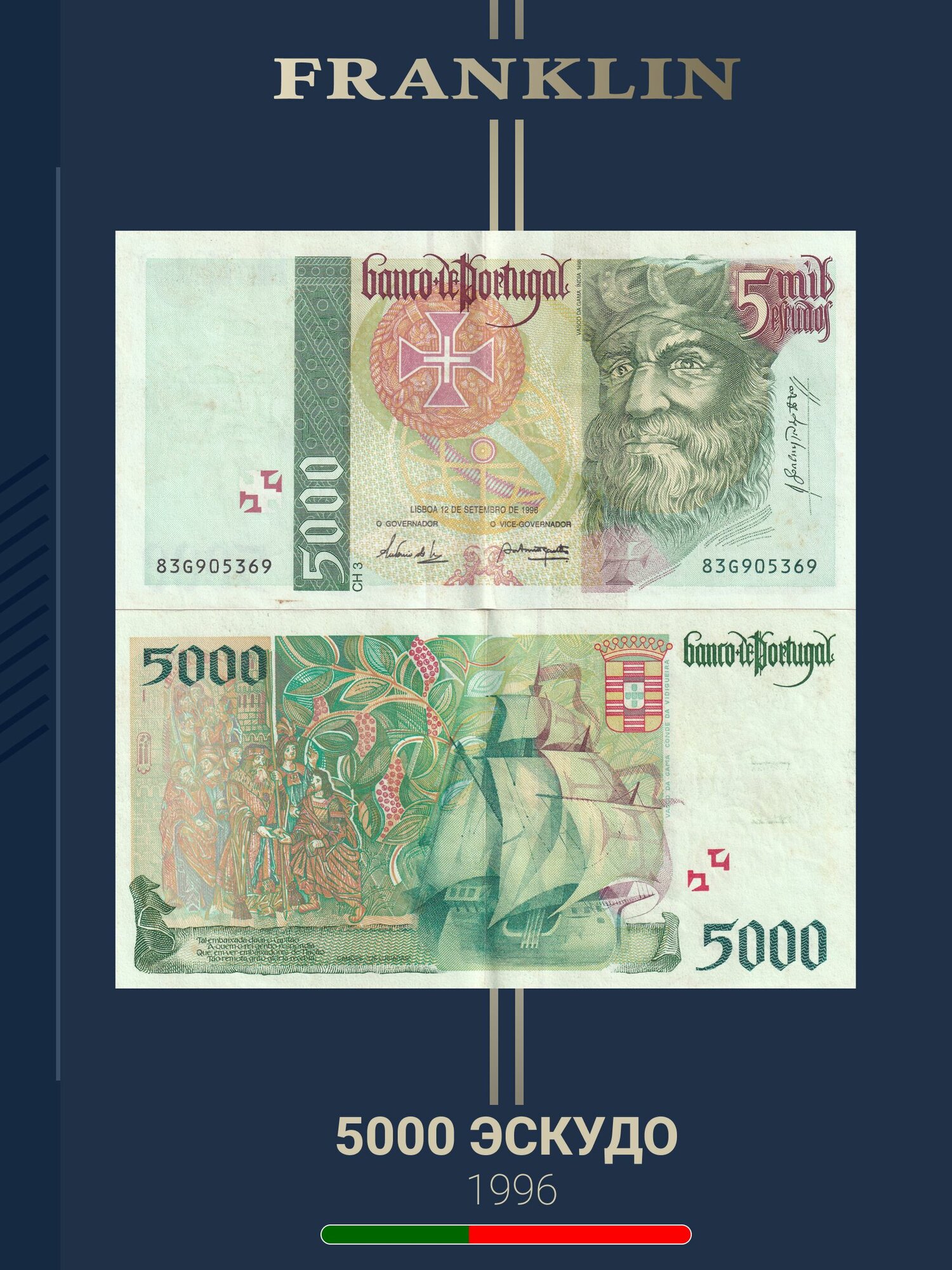 Банкнота Португалия 5000 эскудо 1996 год (VF) Pick 190b.1