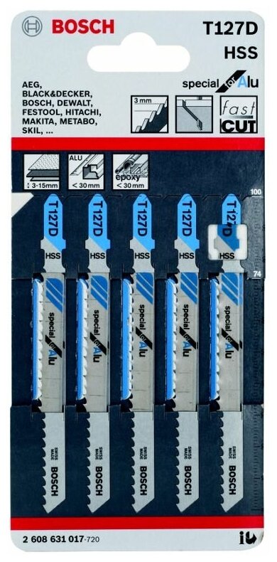 Пилка для лобзика Bosch T 127 D Special for Alu, 5 шт. 2608631017