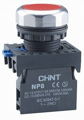 CHINT Кнопка управления NP8-01BN/4 без подсветки красная 1НЗ IP65 (R), 667231