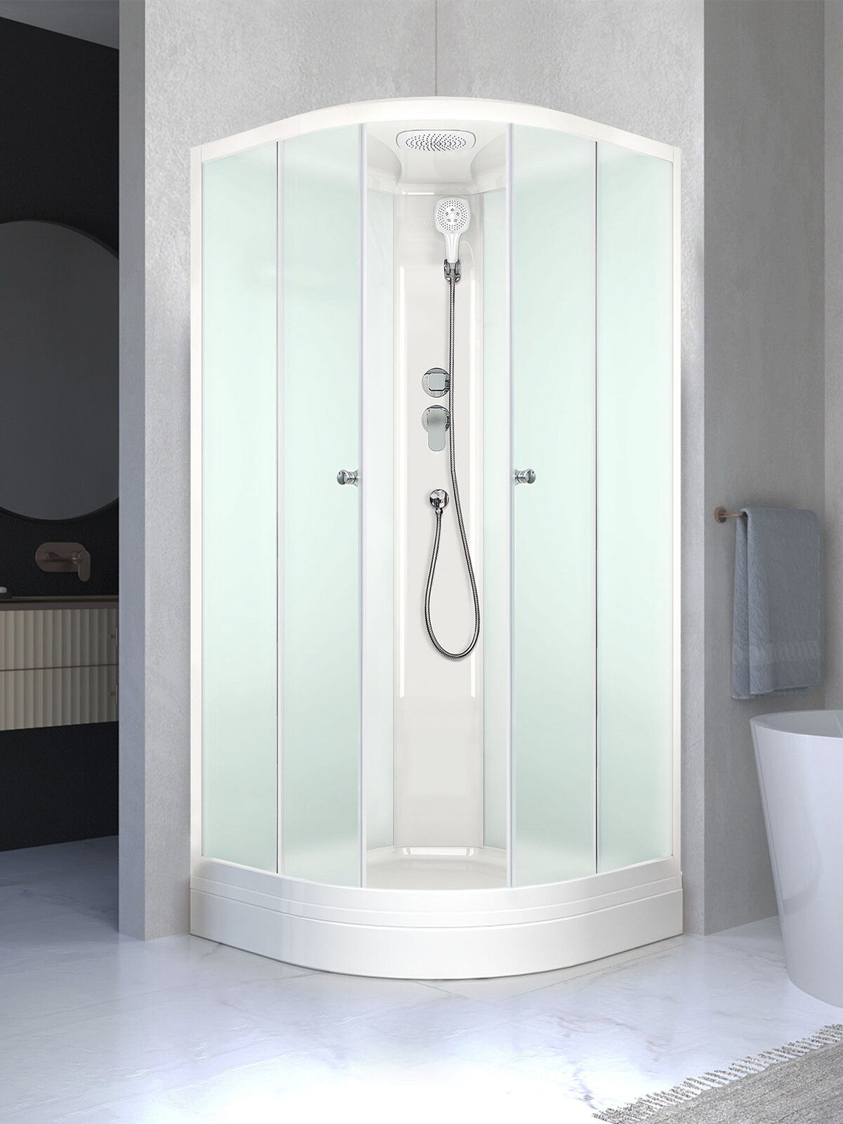 Душевая кабина Delight Slim 80х80, низкий поддон, белый стенки, матовое стекло 4 мм, для дачи, в душевую, в ванную комнату