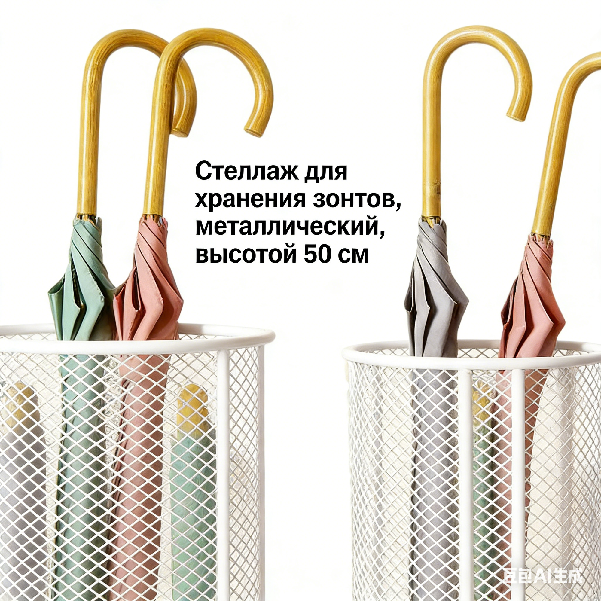 Стеллаж для хранения зонтов, металлический, высотой 50 см, белый