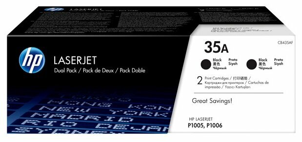 Картридж лазерный HP CB435AF (№35А) оригинал LaserJet P1005/P1006, Комплект 2 шт. ресурс 2 х 1500 страниц