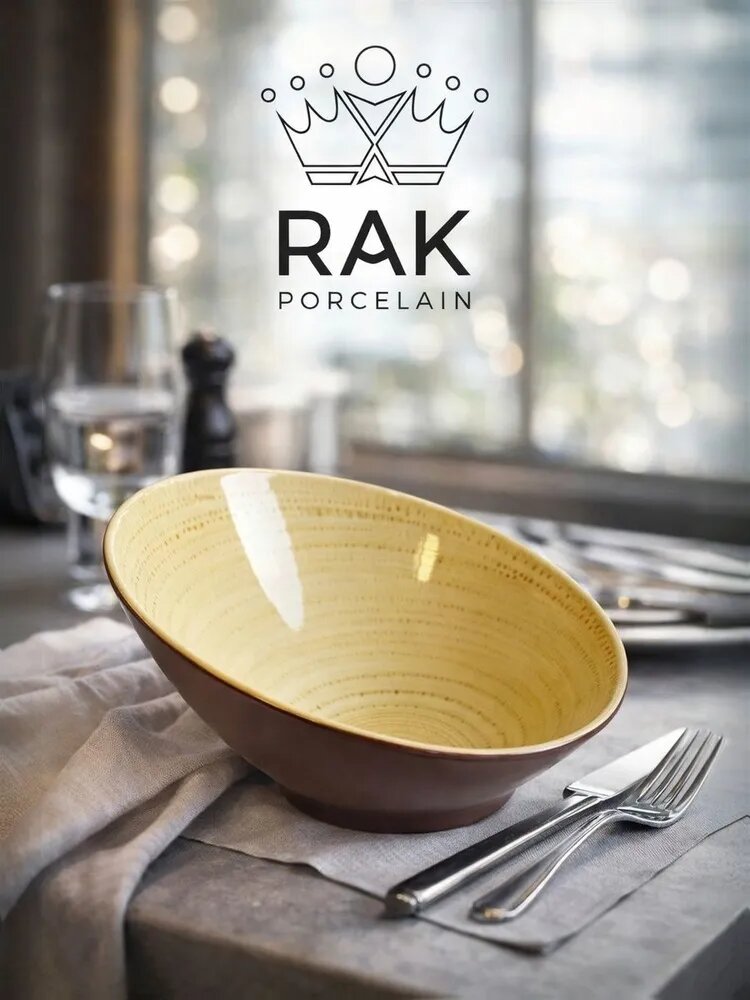 Тарелка глубокая, салатник, скошенный край 22 см, 650 мл, RAK Porcelain. Премиум фарфор. АОЭ