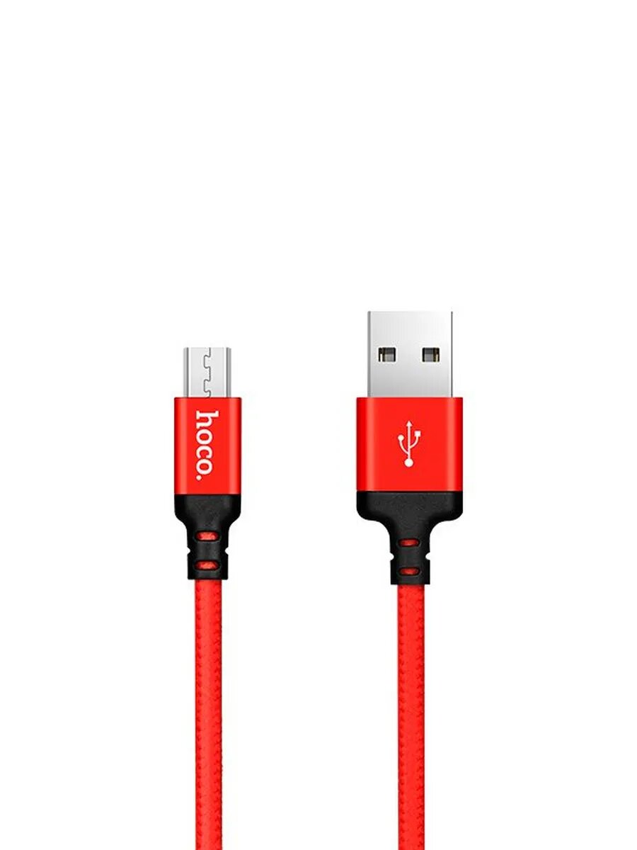 Кабель плетеный Hoco X14 USB to microUSB, 2А, 1 метр, красно-черный / провод для старых Android смартфонов, планшетов и пр.