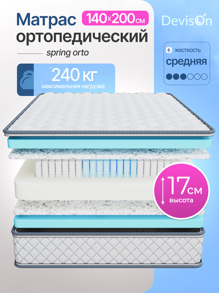 Матрас 140х200 ортопедический пружинный Devison Spring Orto высота 17 см