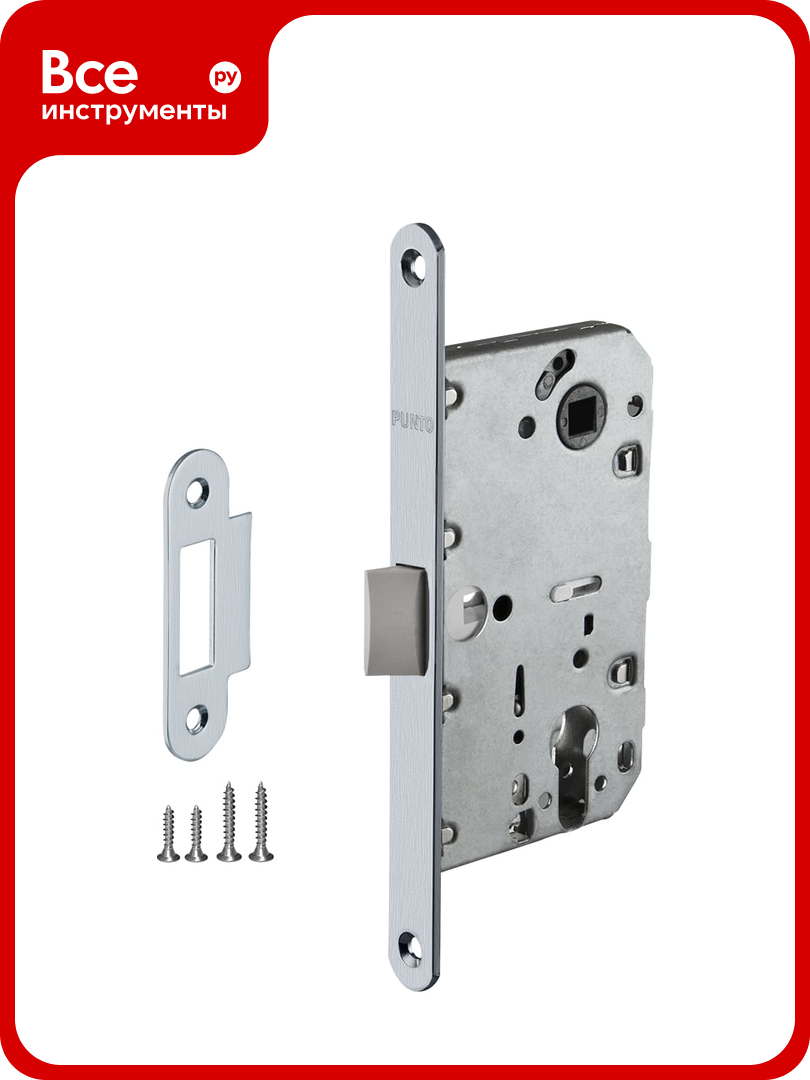Корпус замка PUNTO PL85-50/BL SSC (сатинированный хром) 49225 – врезной замок для деревянных дверей с ответной планкой