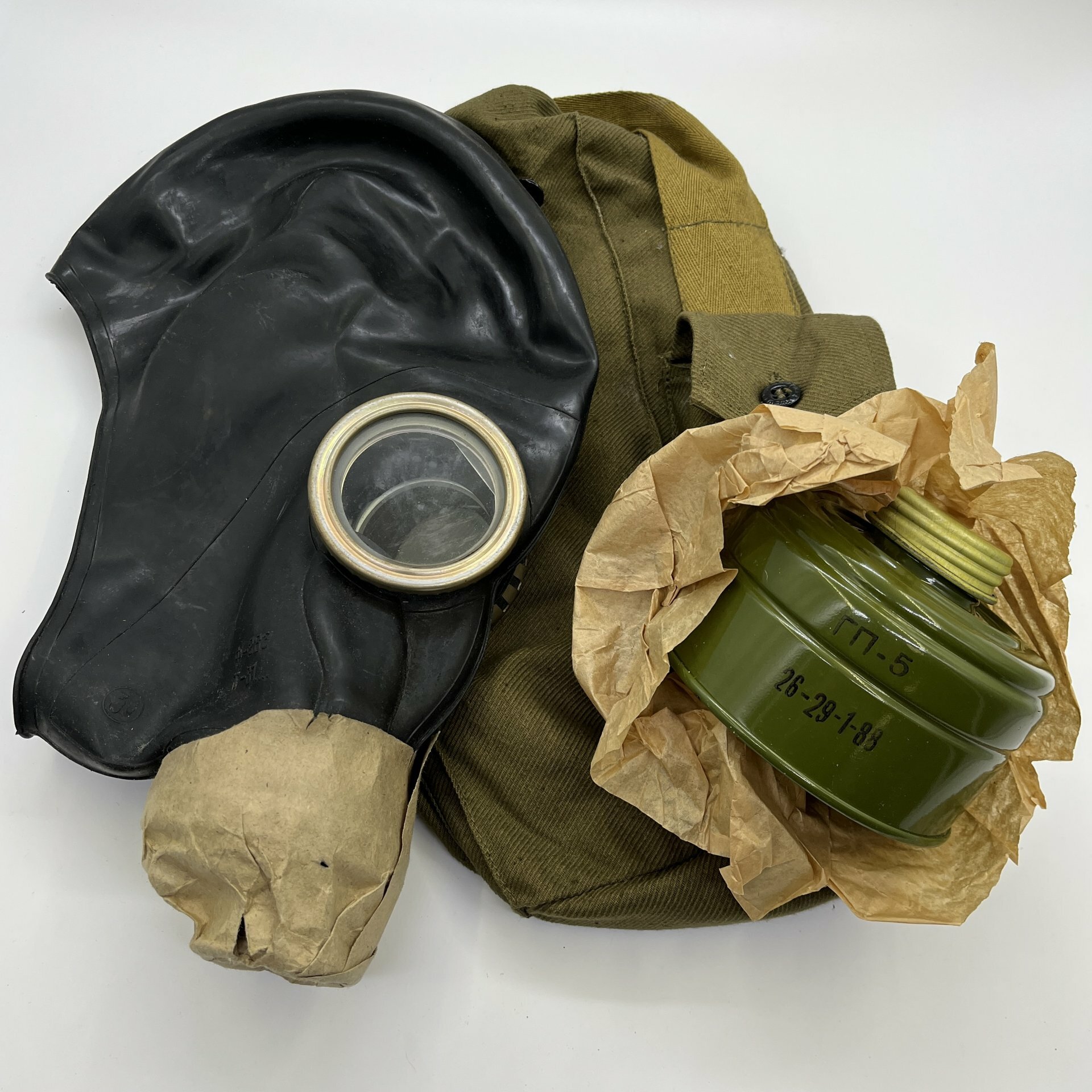 Противогаз ГП-5, металл, резина, текстиль, стекло, СССР, 1987 г.