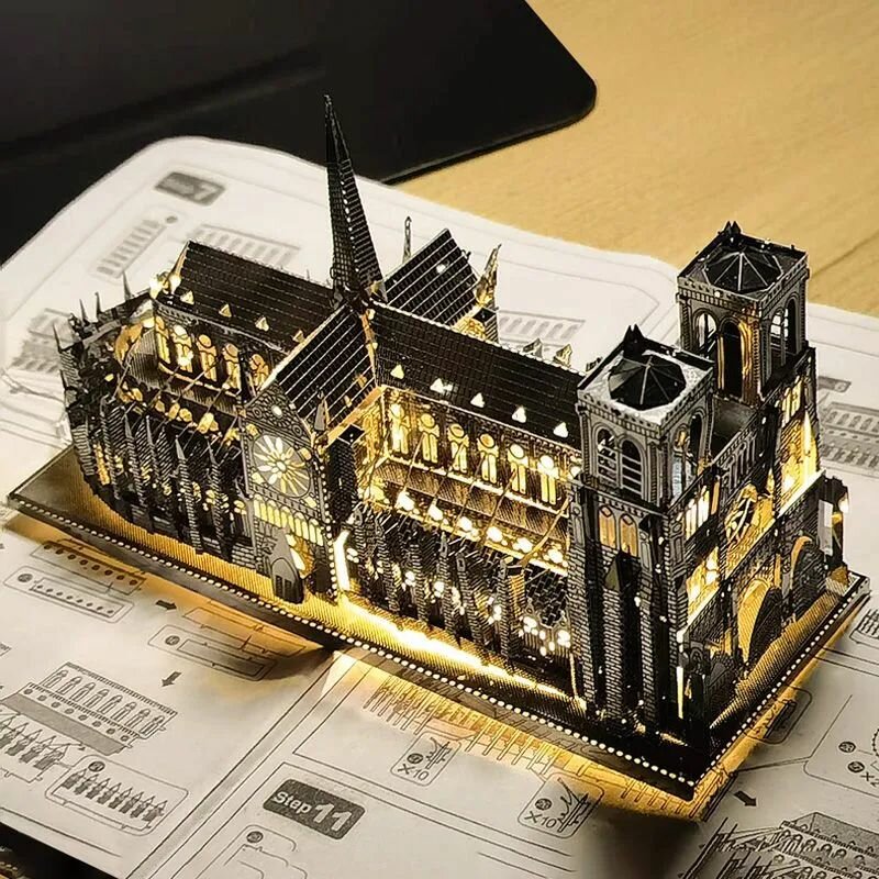 Металлический пазл-конструктор «Нотр-Дам де Пари» с LED-подсветкой, 3D-модель, для взрослых и подростков